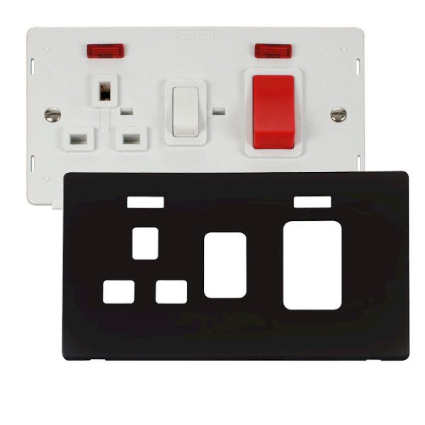 Click Definity Metal Black 45A DP Switch and 13A DP Switched Socket Outlet with Neons and White ...